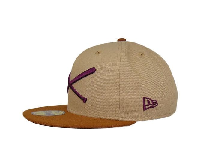 Crossed Bats Logo Camel Maroon 59Fifty Fitted Hat by JustFitteds x New ...